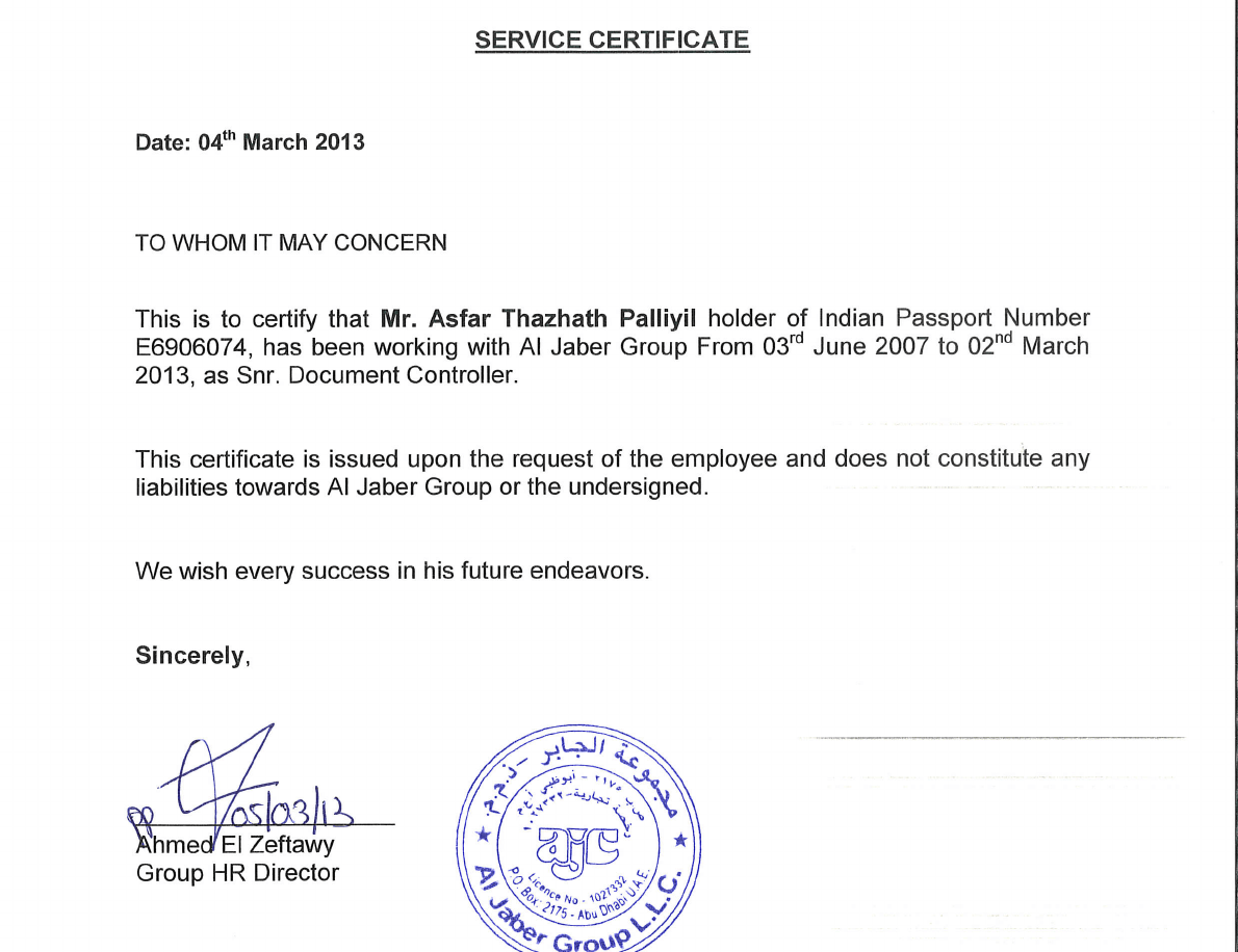 Work Experience Re Letter For Experience Certificate From Current 