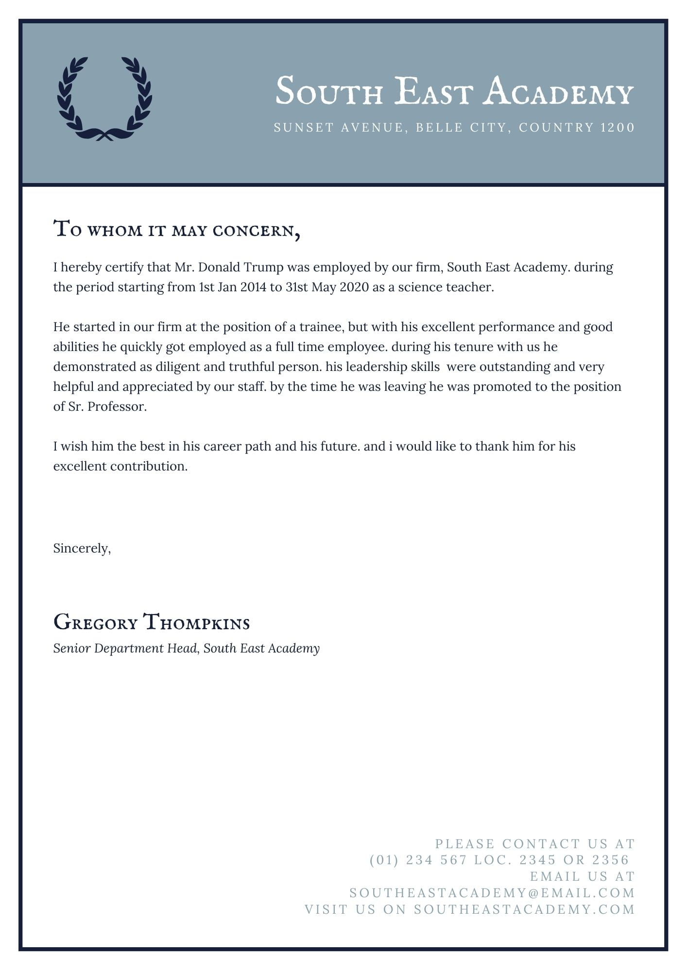 Teaching Experience Certificate Format Samples For Teacher Faculty