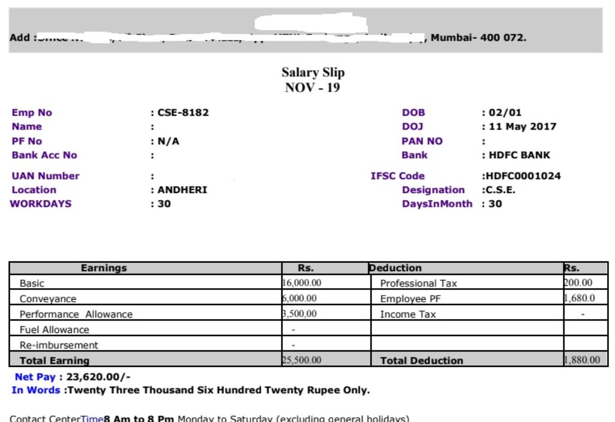 School Salary Slip Format