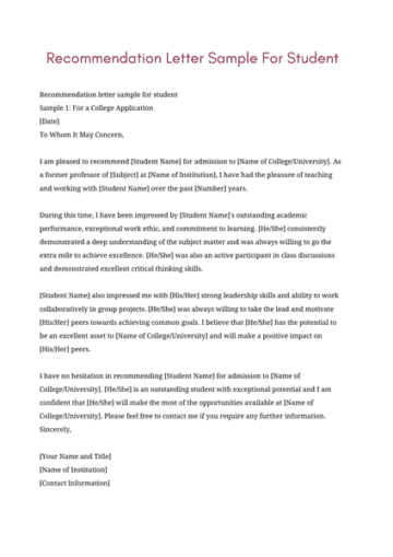 How To Write Recommendation Letter For Student | Free Samples