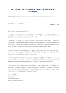 How To Write a Half Day Leave Application for Office Sample Email