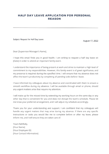 How To Write a Half Day Leave Application for Office Sample Email