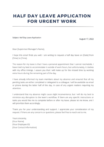 How To Write a Half Day Leave Application for Office Sample Email